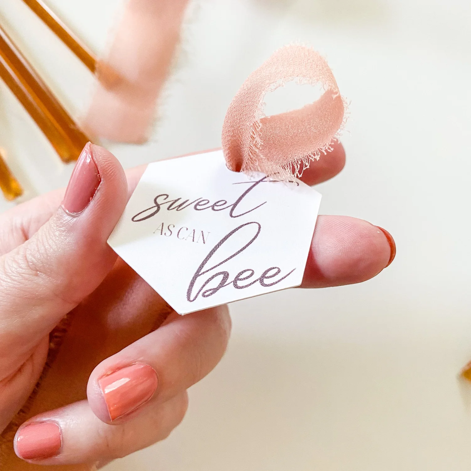 DIY Ribbon Tied Honey Stick Favors with Hexagon Tags — Wine & Sprinkles