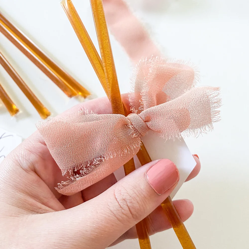 DIY Ribbon Tied Honey Stick Favors with Hexagon Tags — Wine & Sprinkles