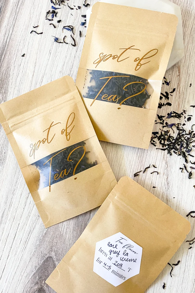 DIY “Spot of Tea” Vinyl Labeled Window Bag Loose Tea Favors — Wine ...