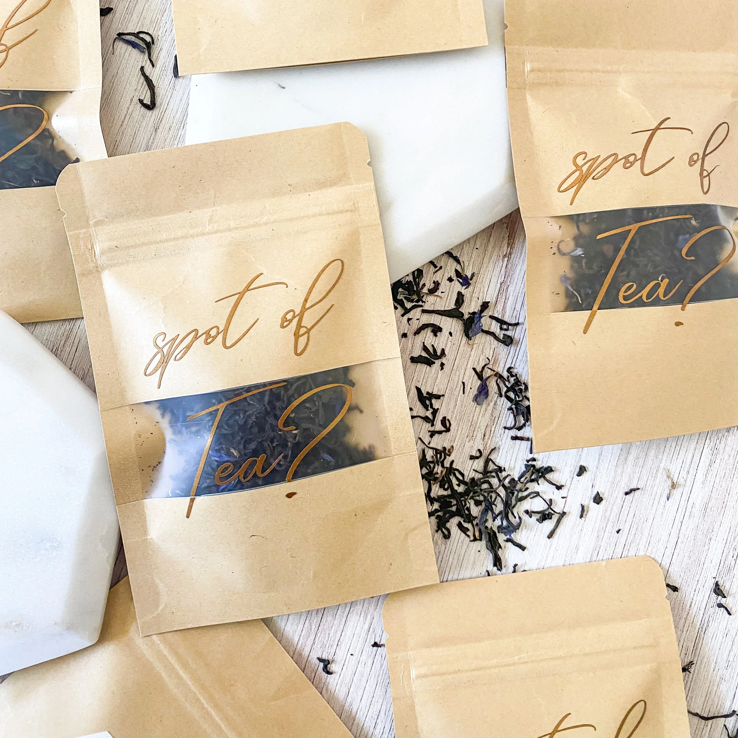 DIY “Spot of Tea” Vinyl Labeled Window Bag Loose Tea Favors — Wine ...