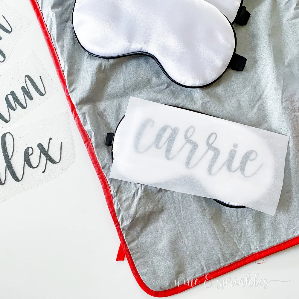 Personalized HTV Sleep Masks — Wine & Sprinkles