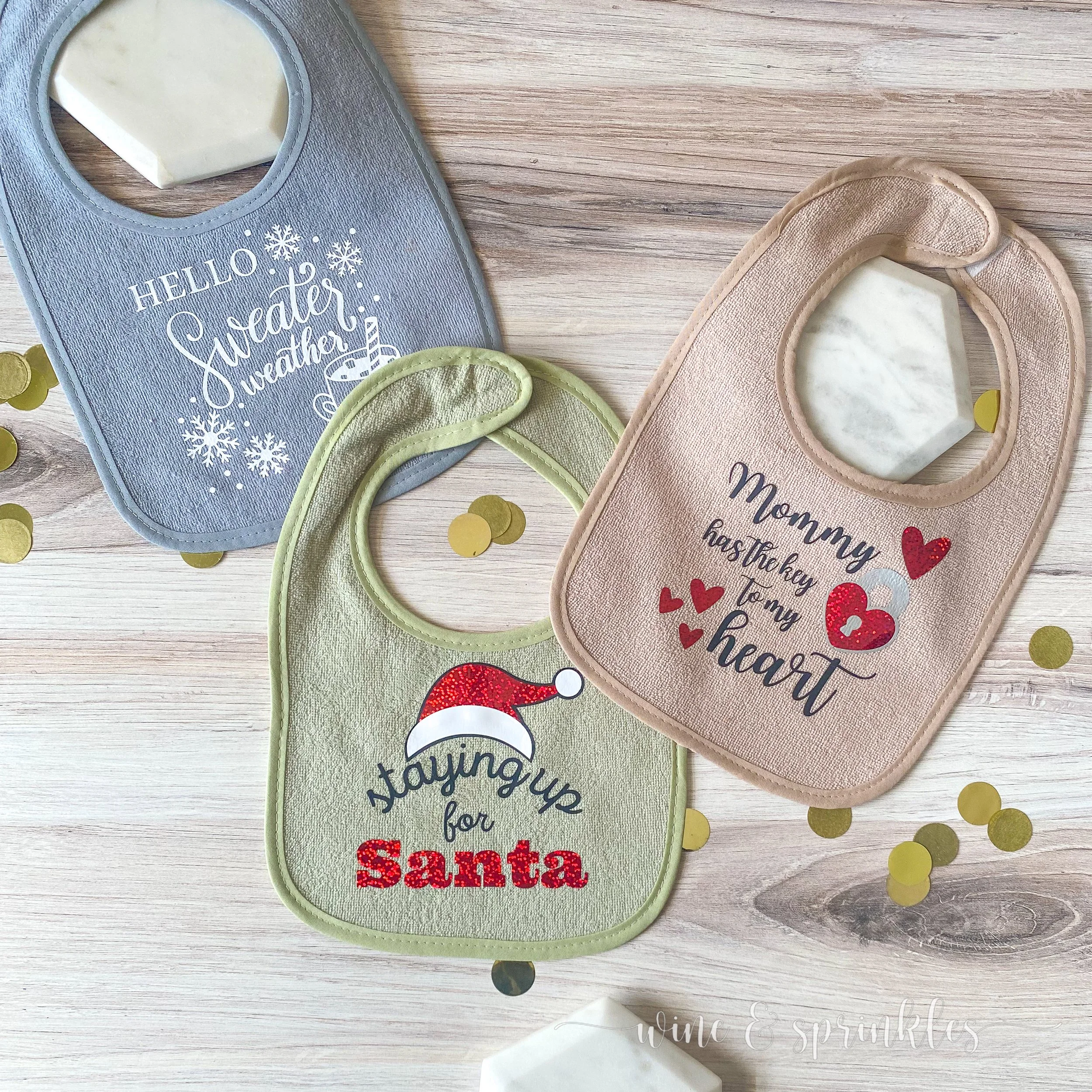 DIY Seasonal & Holiday HTV Baby Bibs — Wine & Sprinkles