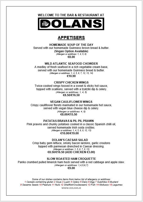 Food — Dolan's Live Music Venue & Food