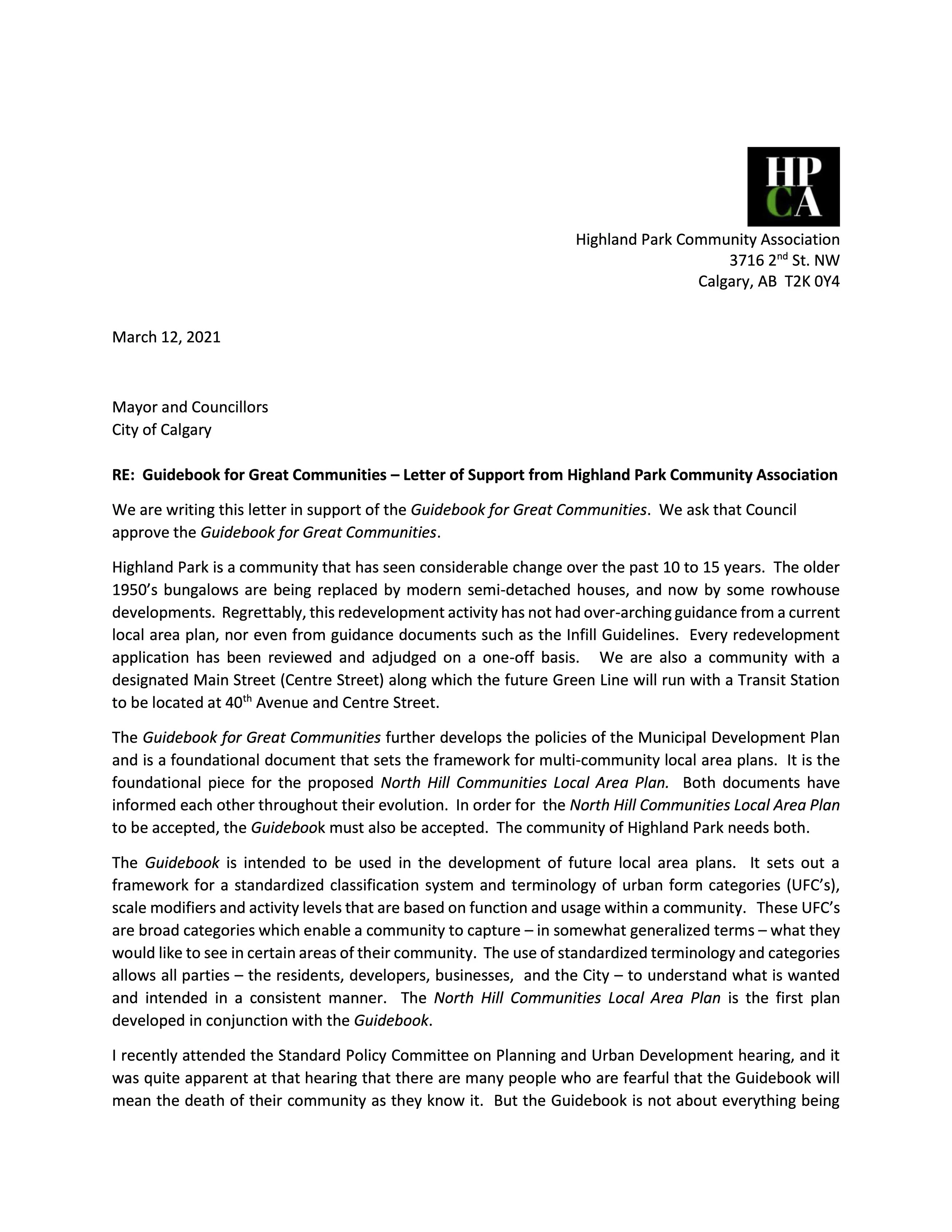 HPCA's Letter to City Council Re: Guidebook to Great Communities ...