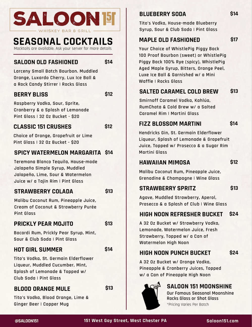 West Chester Restaurant - Saloon 151 Whiskey Bar & Grill - The Tequila ...