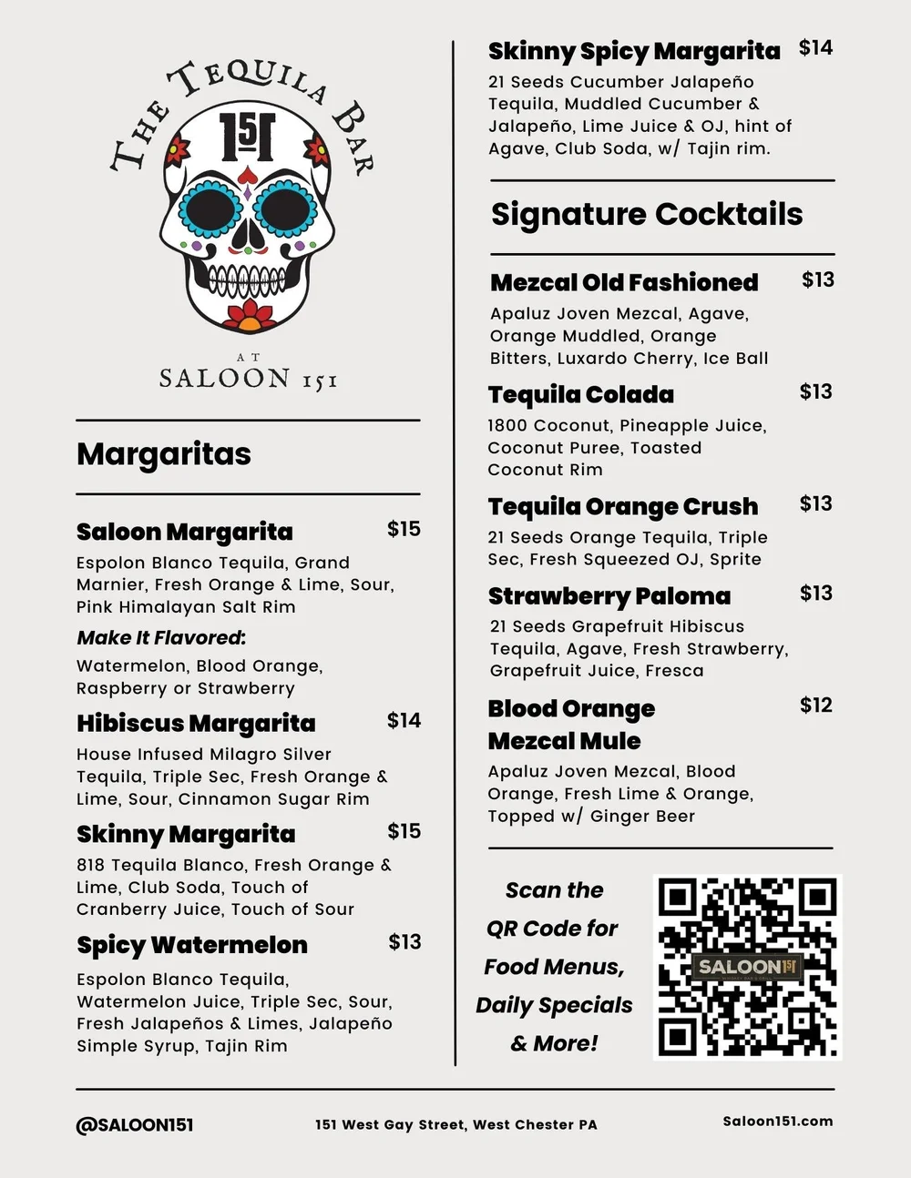 West Chester Restaurant - Saloon 151 Whiskey Bar & Grill - The Tequila ...