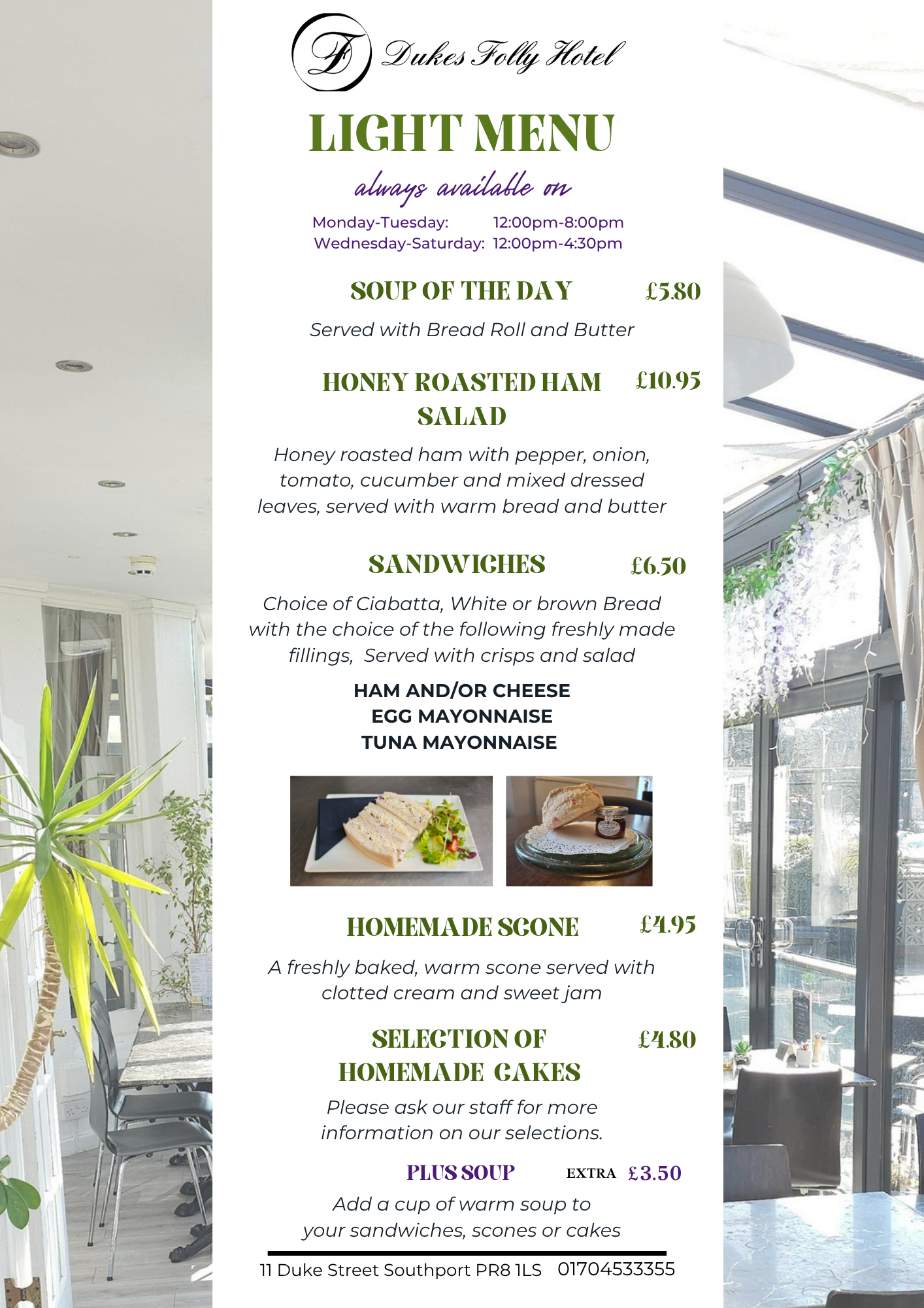 Our Menu — Dukes Folly Hotel