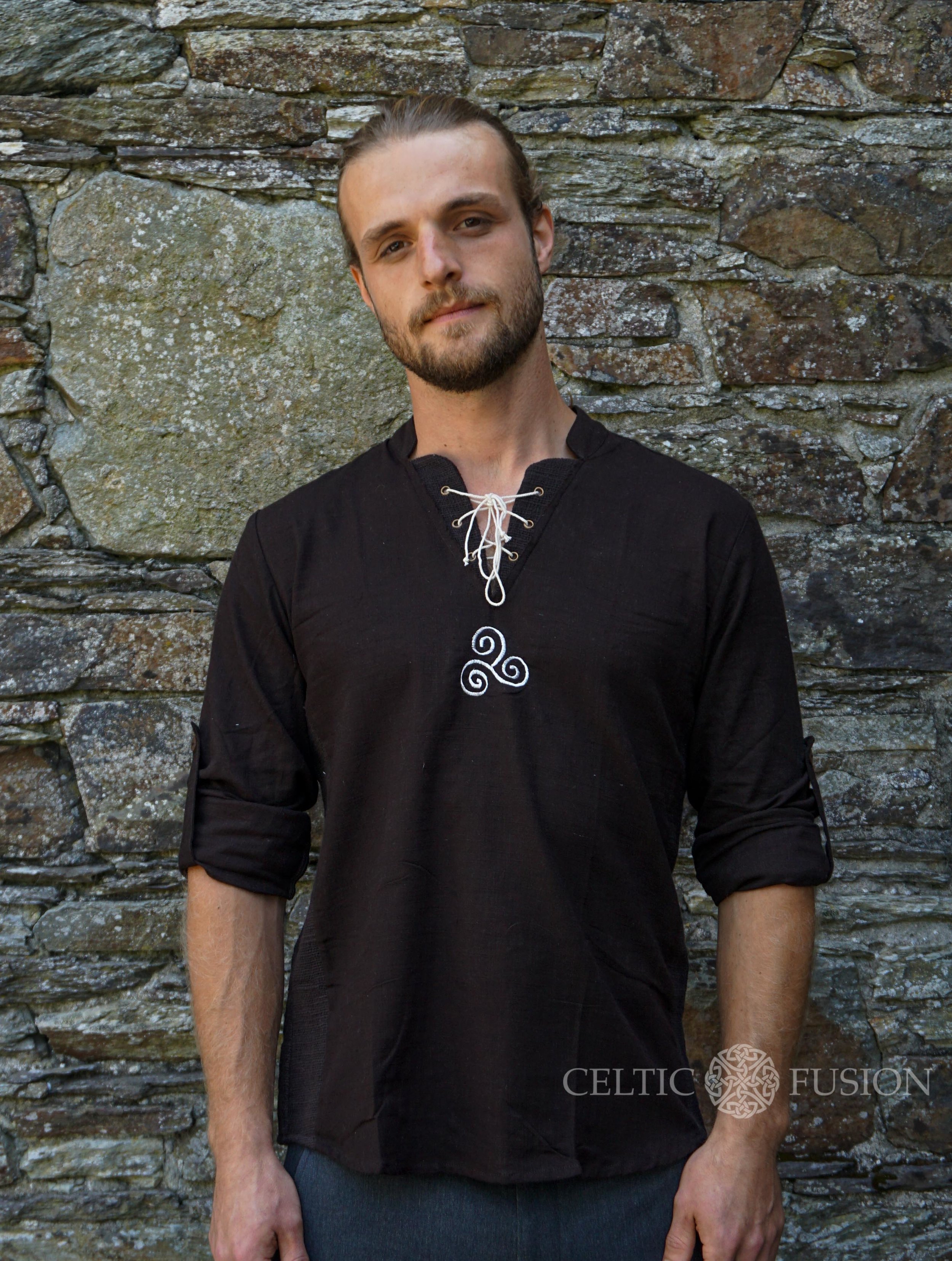 Cotton Mens Shirt Viking Celtic Shirt Brown Triskele — Celtic Fusion ...
