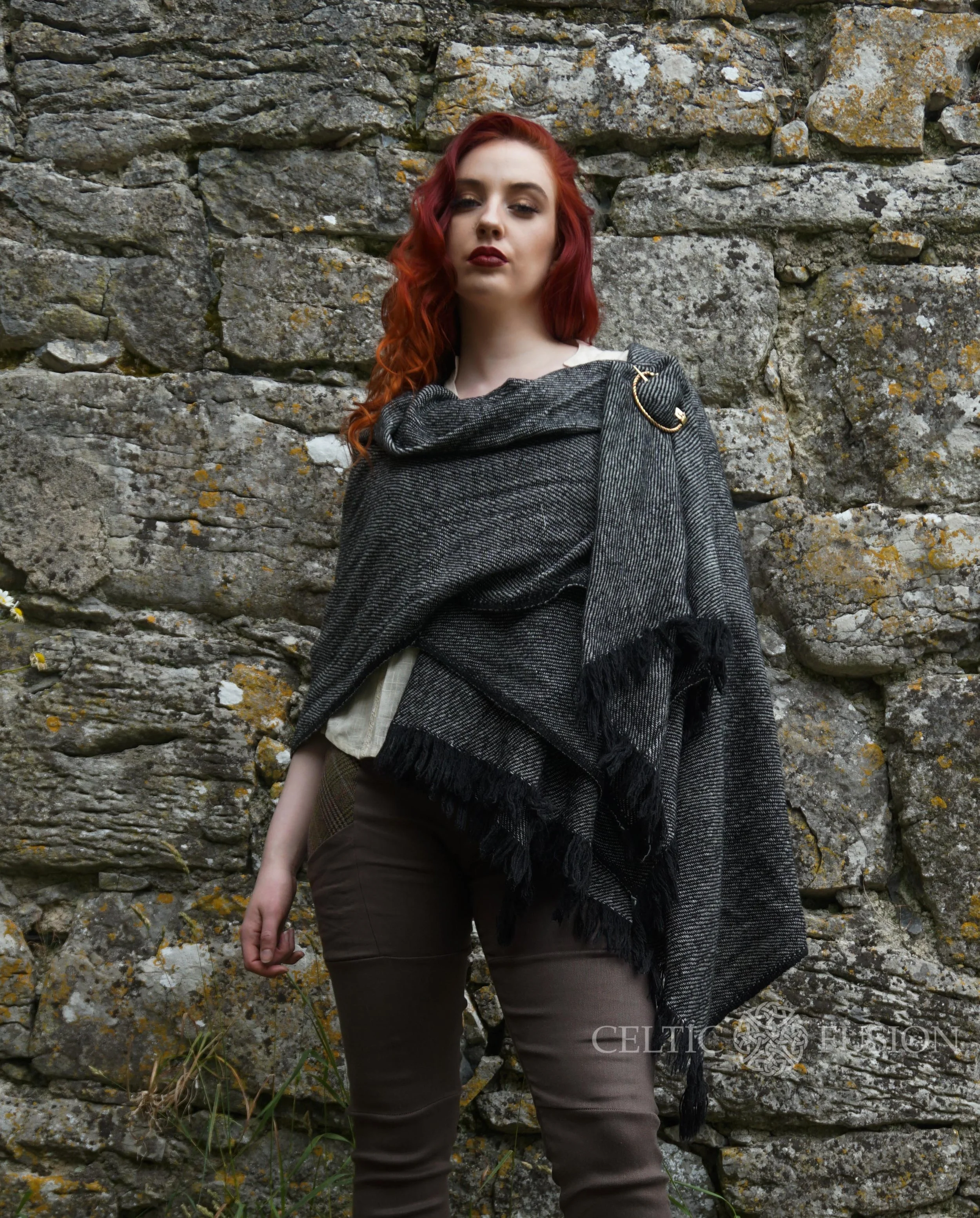 Hand Woven Shawl with Wolf Head Brooch. Pagan Clothing — Celtic Fusion ...