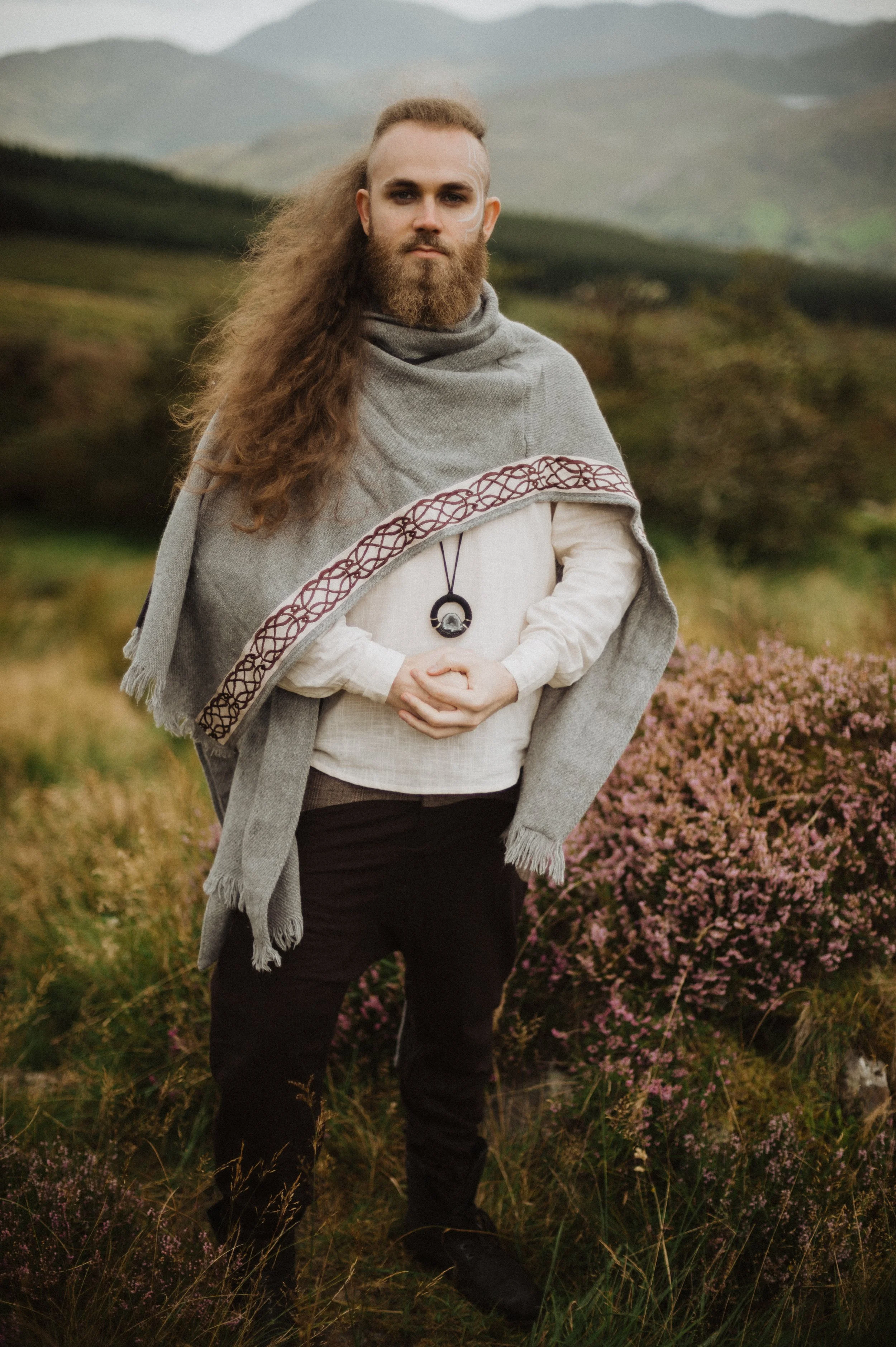 Grey mens ruana cloak with celtic embroidery — Celtic Fusion ~ Folklore ...