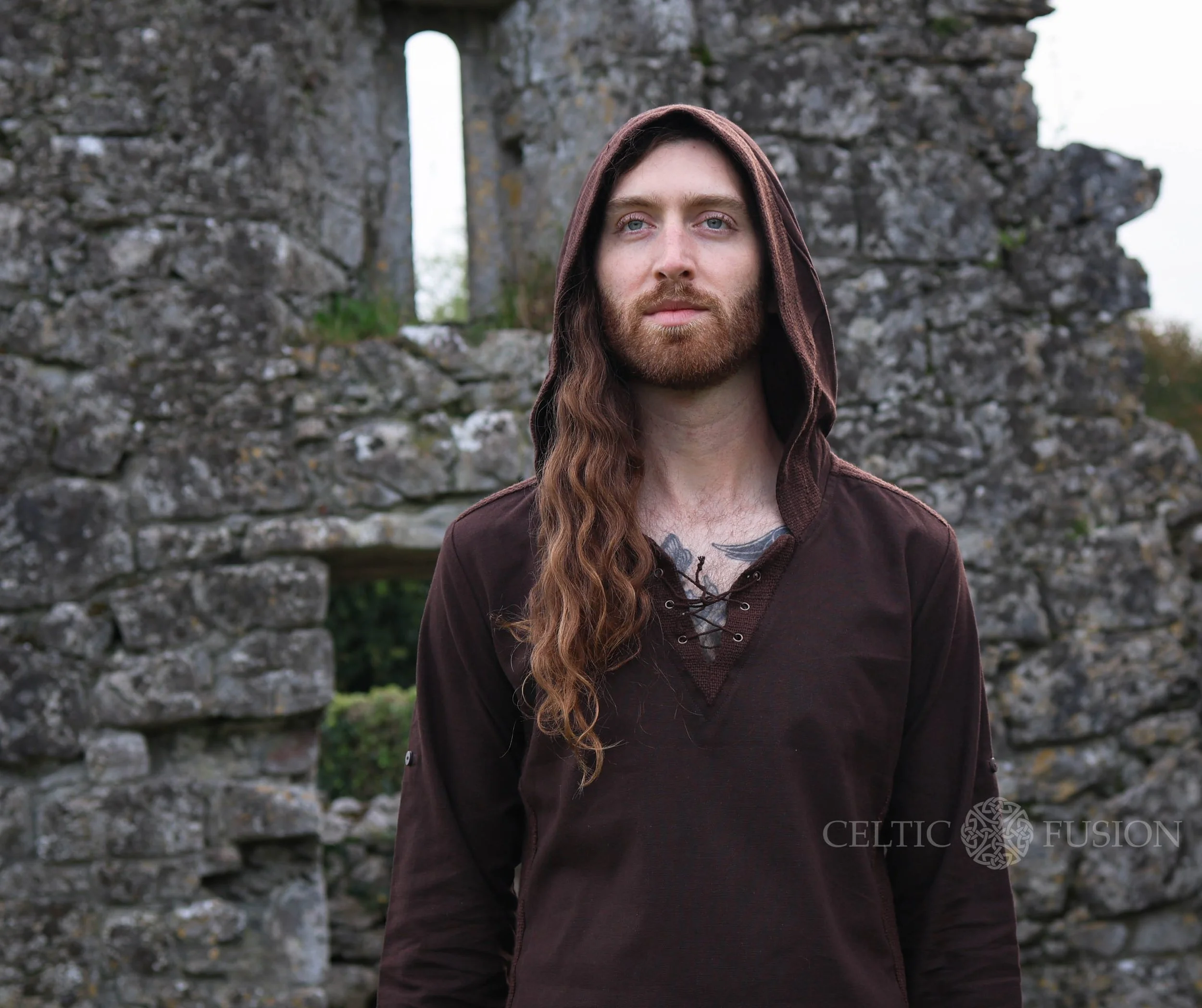 Green Hooded Shirt Celtic Style — Celtic Fusion ~ Folklore Clothing