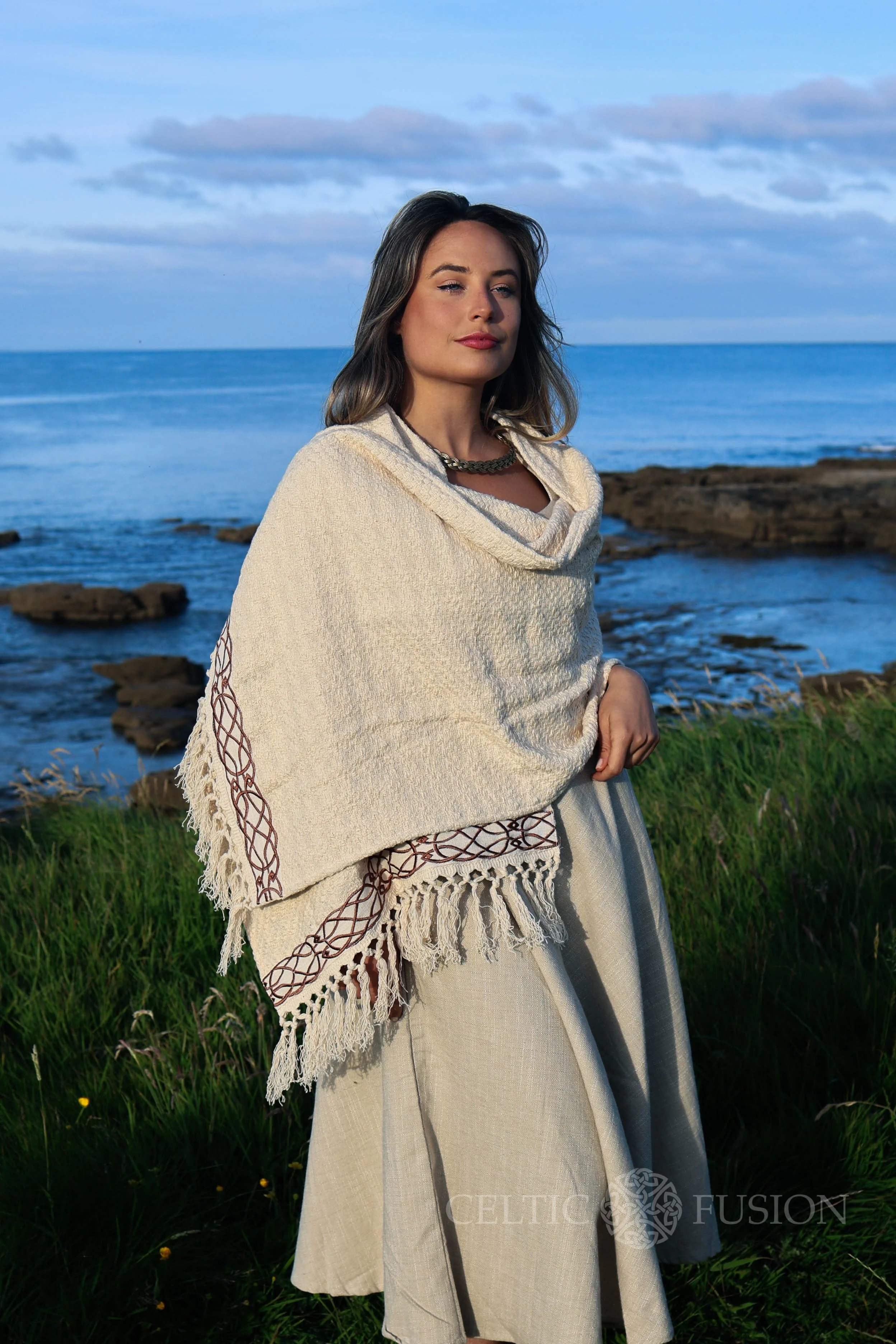 Off White Woven Shawl — Celtic Fusion ~ Folklore Clothing