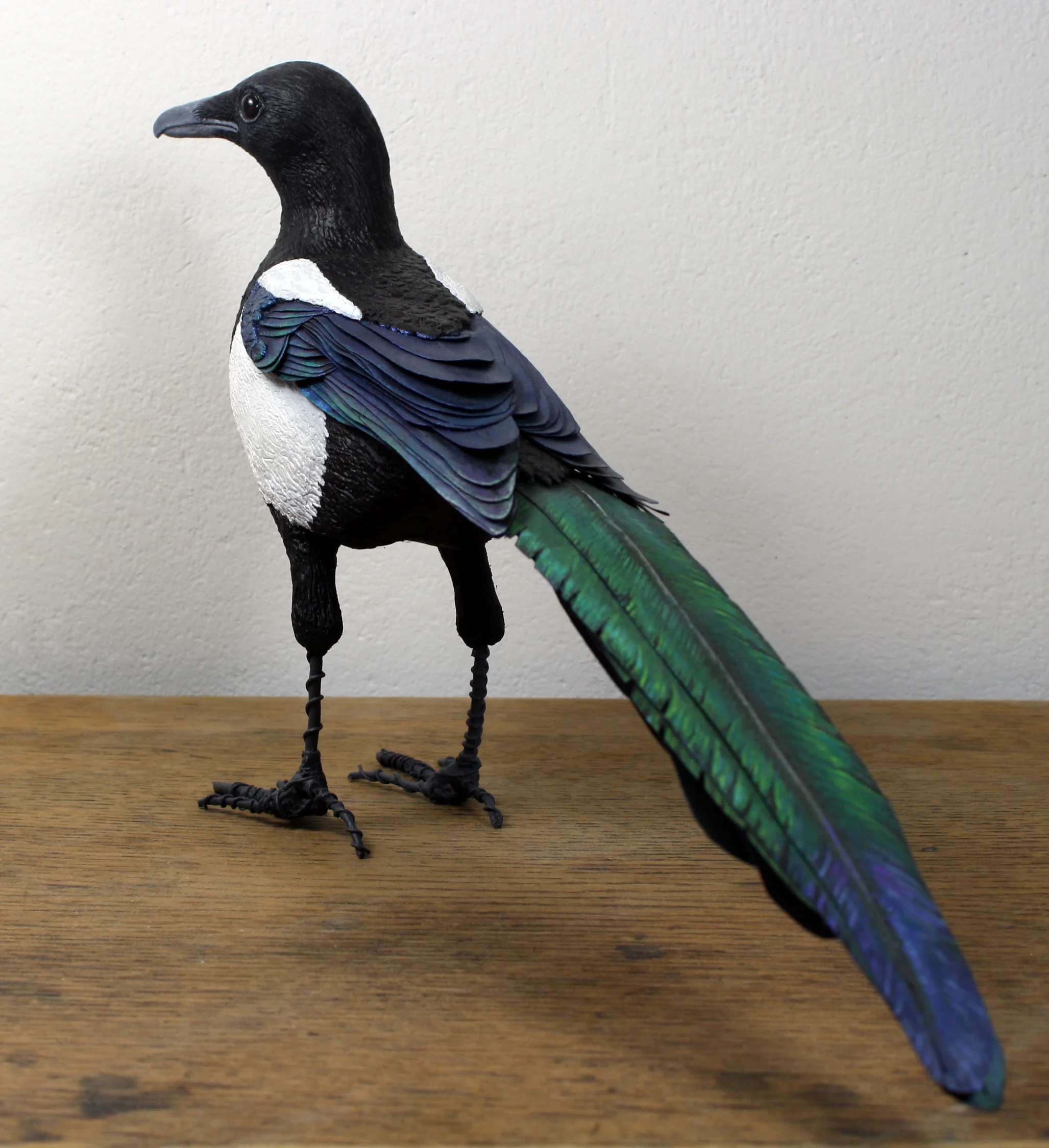 Paper and clay Magpie sculpture — PAPER&WOOD