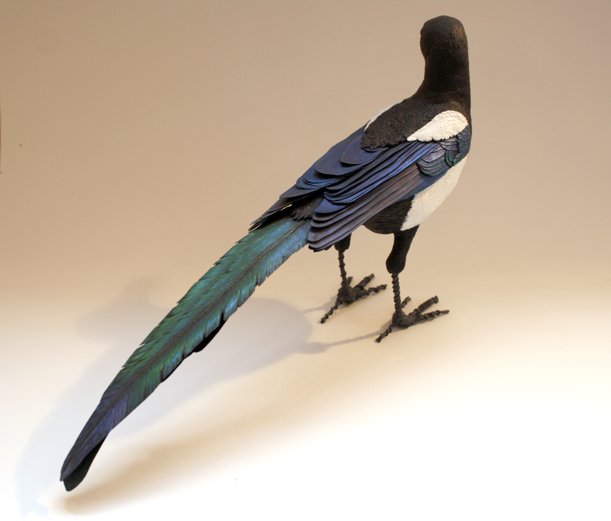 Paper and clay Magpie sculpture — PAPER&WOOD