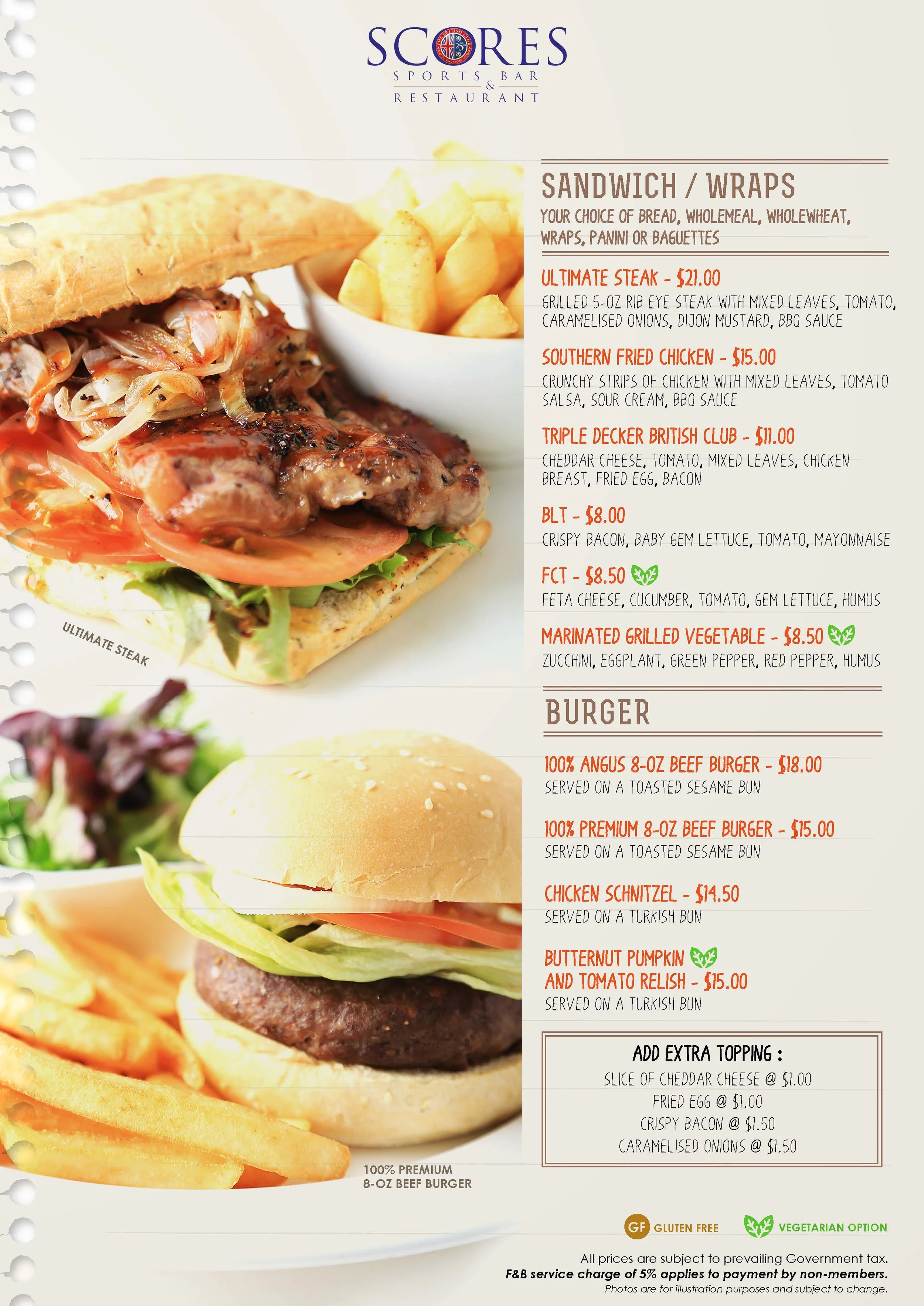 Sports Bar Menu Design