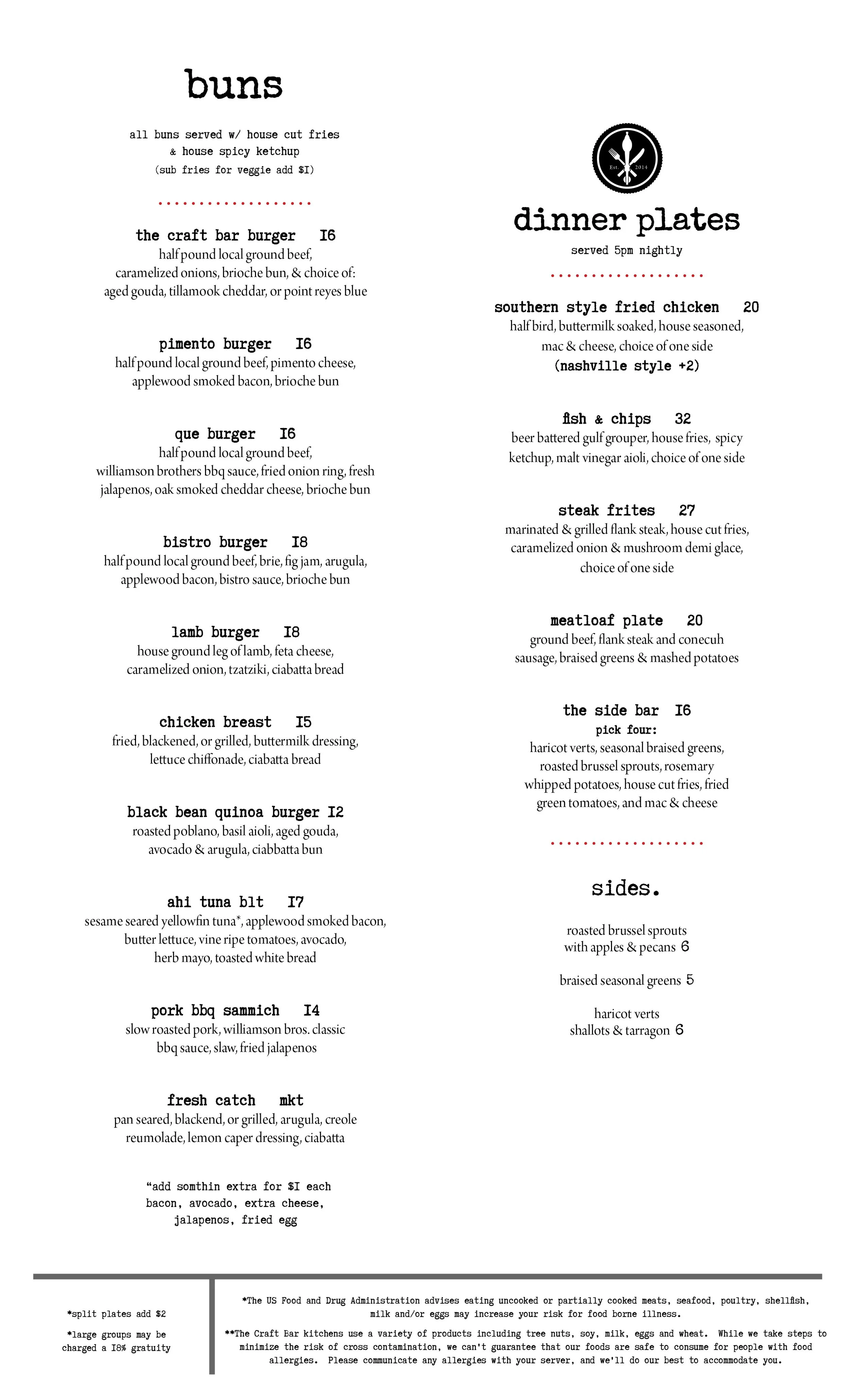 Fort Walton Beach Menu — The Craft Bar