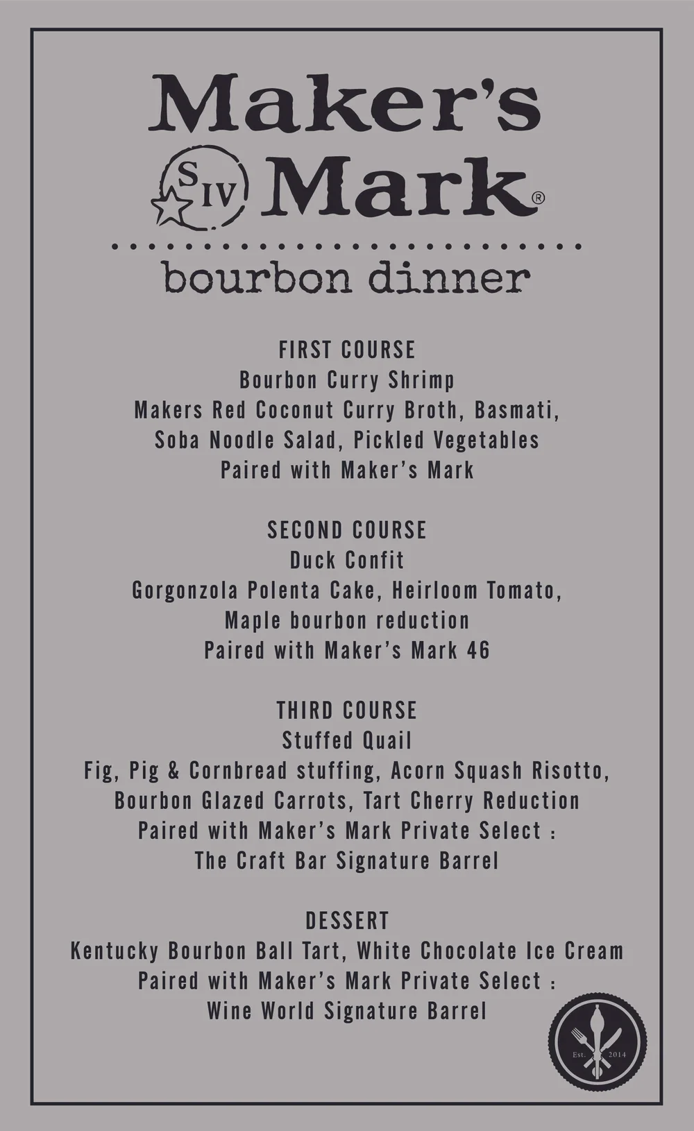 Maker's Mark Bourbon Dinner — The Craft Bar