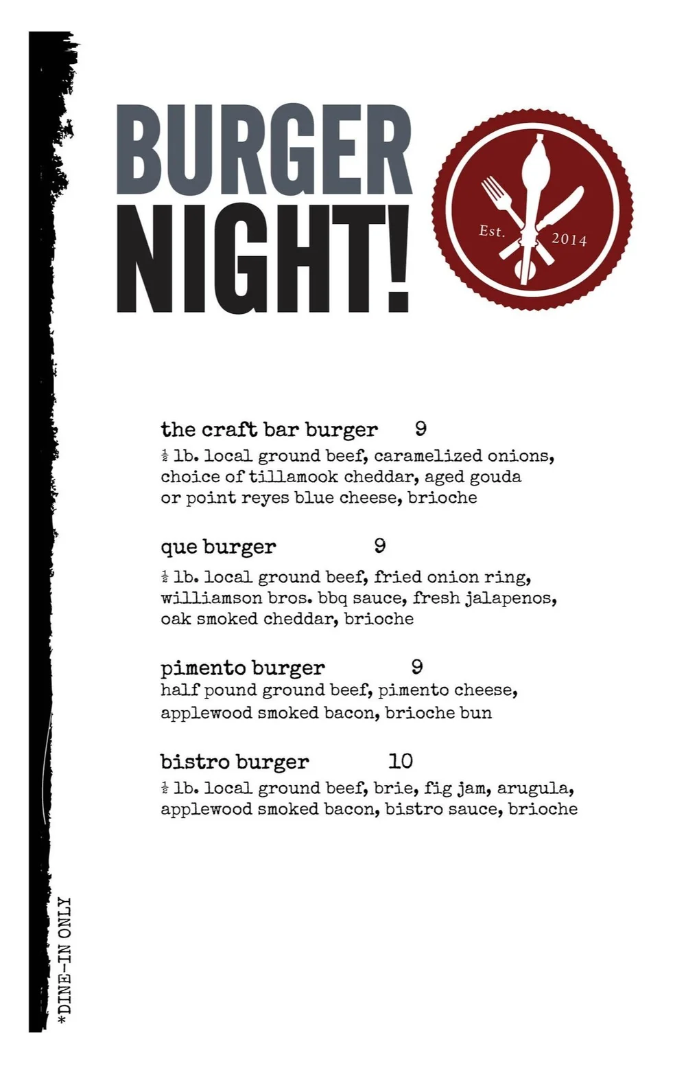 Famous Burger Night! Special Discounts Monday — The Craft Bar