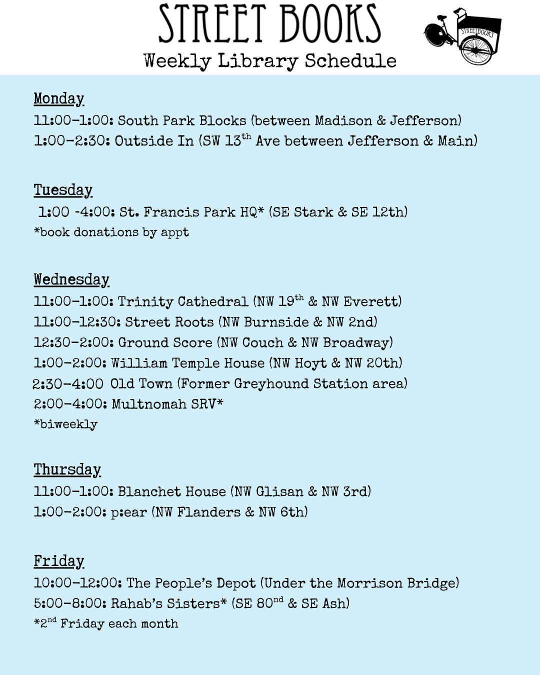 Hours & Locations — Street Books