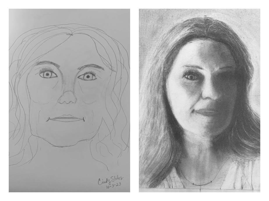 Before & After Student Drawings — Drawing on the Right Side of the Brain