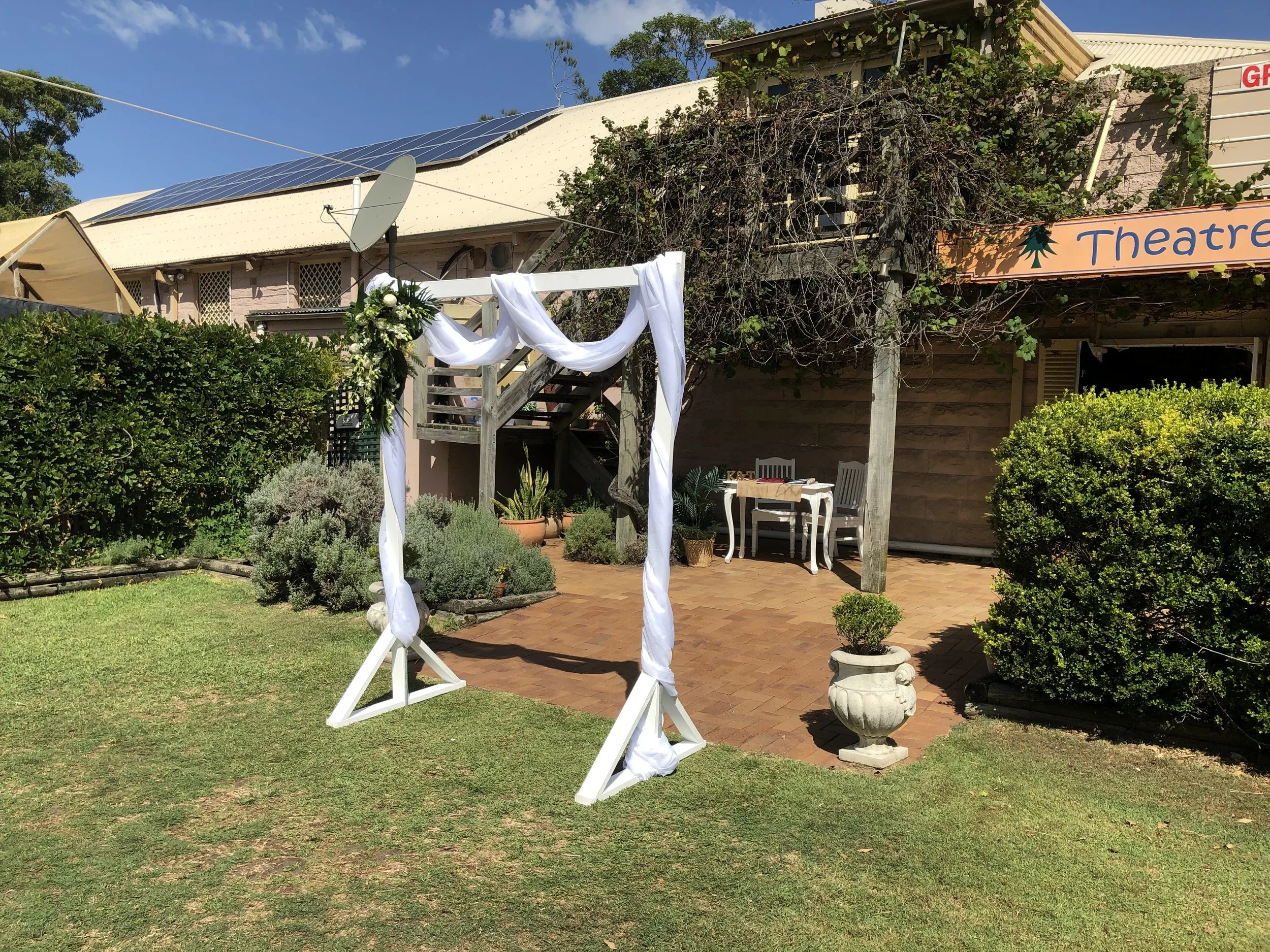 White two post arbour — Celebration Set Ups