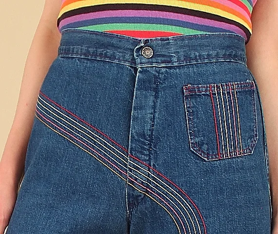 Vintage 70s High Waisted // RAINBOW // Bell Bottoms Jeans — Hellhound Vintage