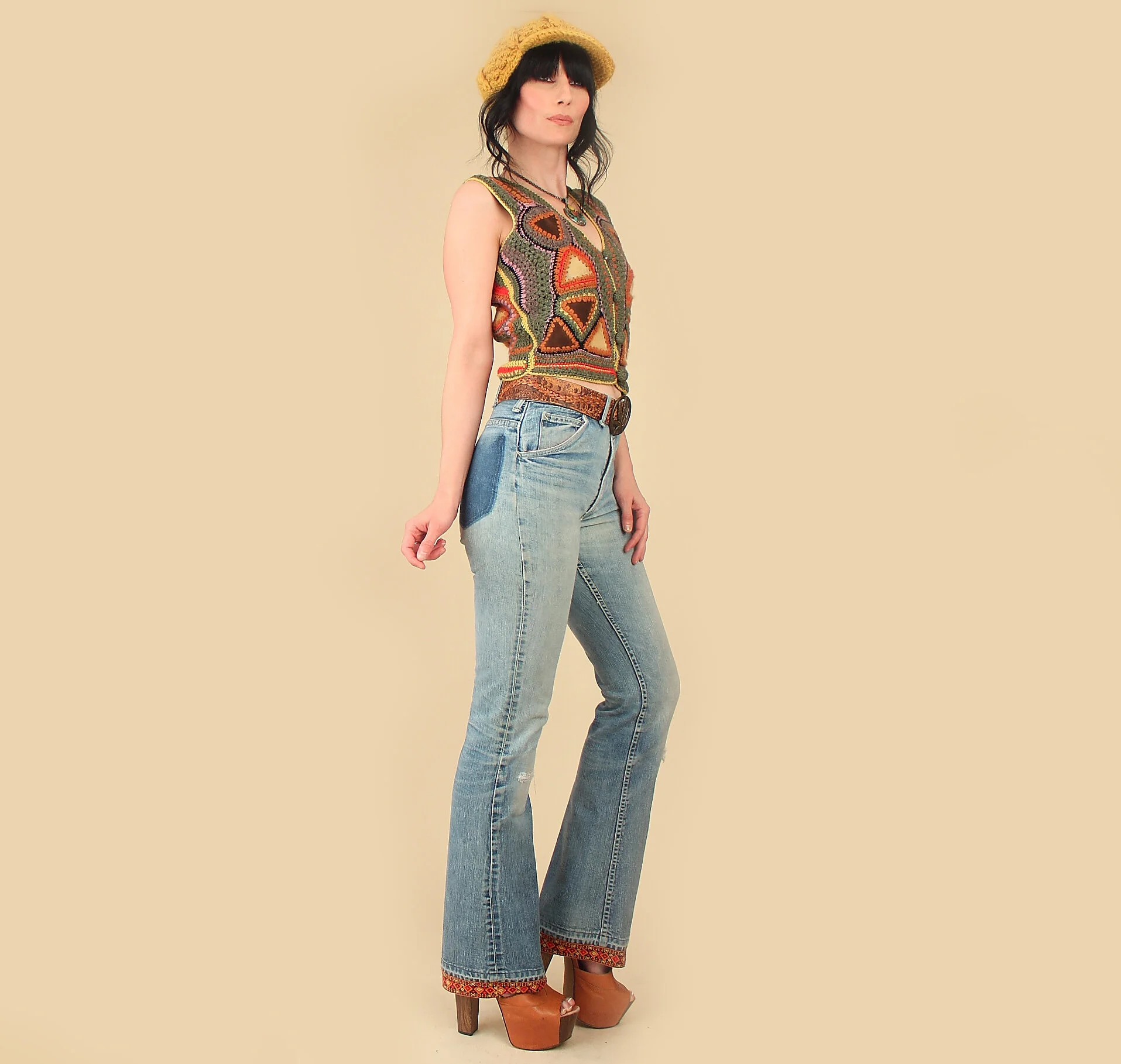 Killer Patched 1960s Hippie Jeans // Vintage 60's LEE Jeans // Harley ...