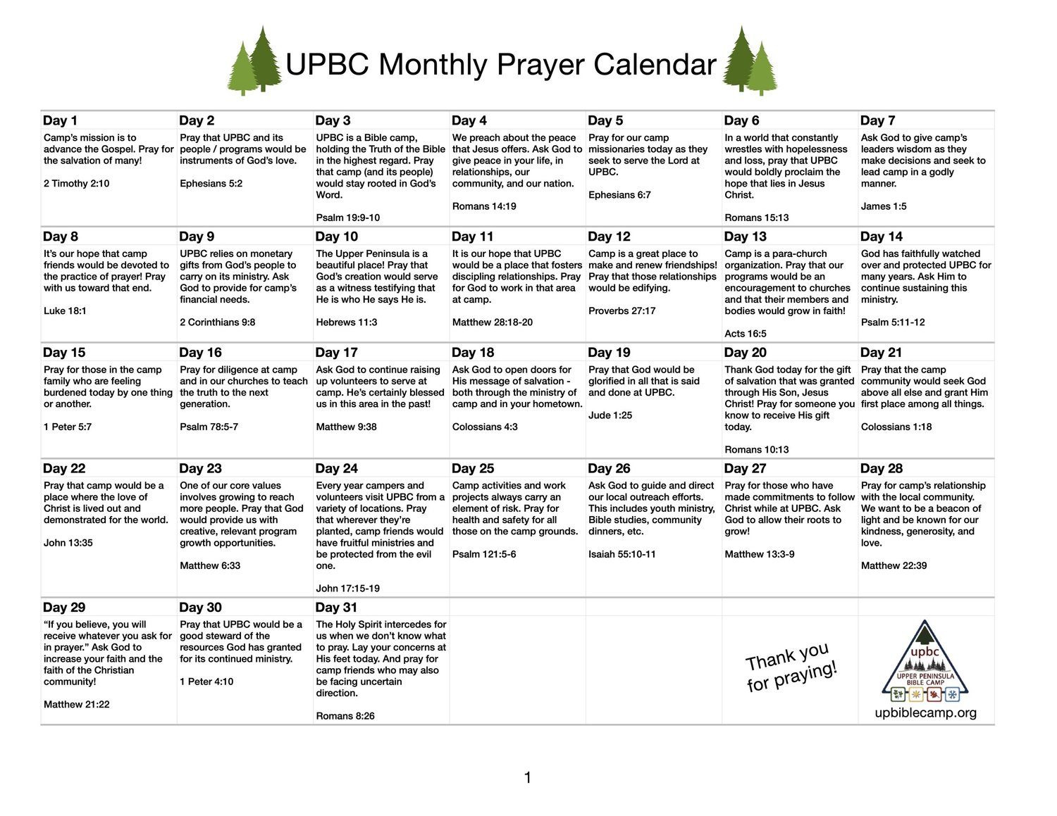 Prayer — Upper Peninsula Bible Camp