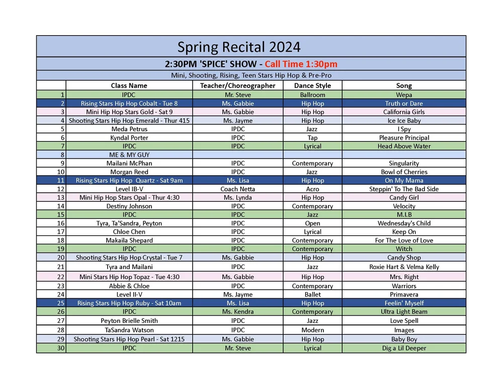 SHOW ORDER — Intrigue Dance