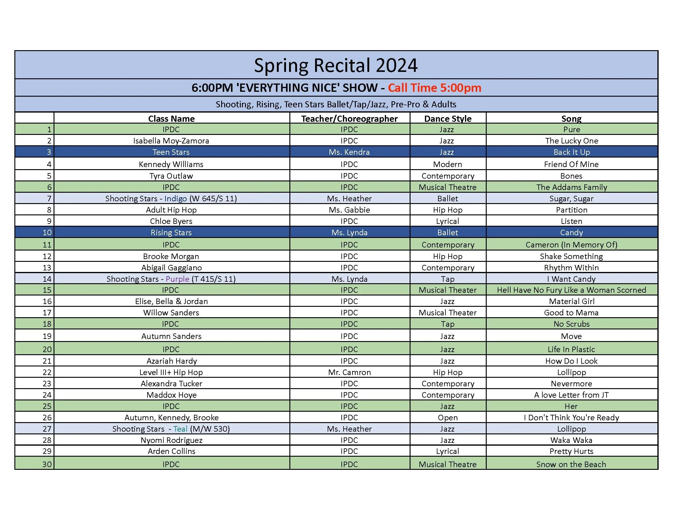 SHOW ORDER — Intrigue Dance