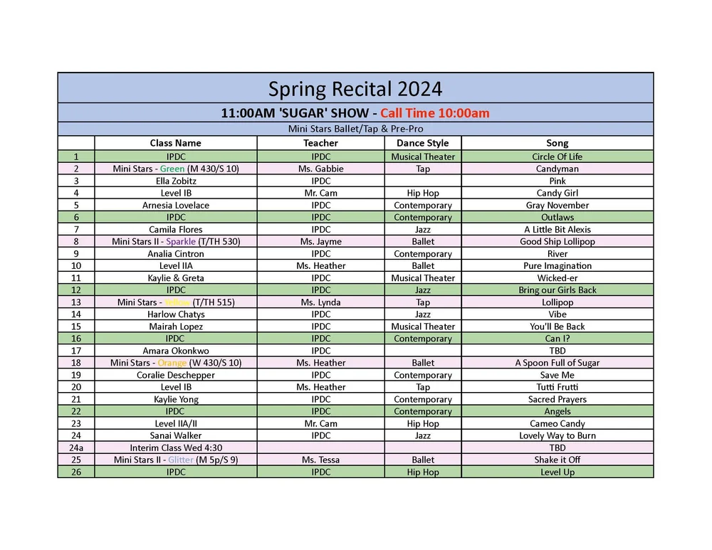 SHOW ORDER — Intrigue Dance