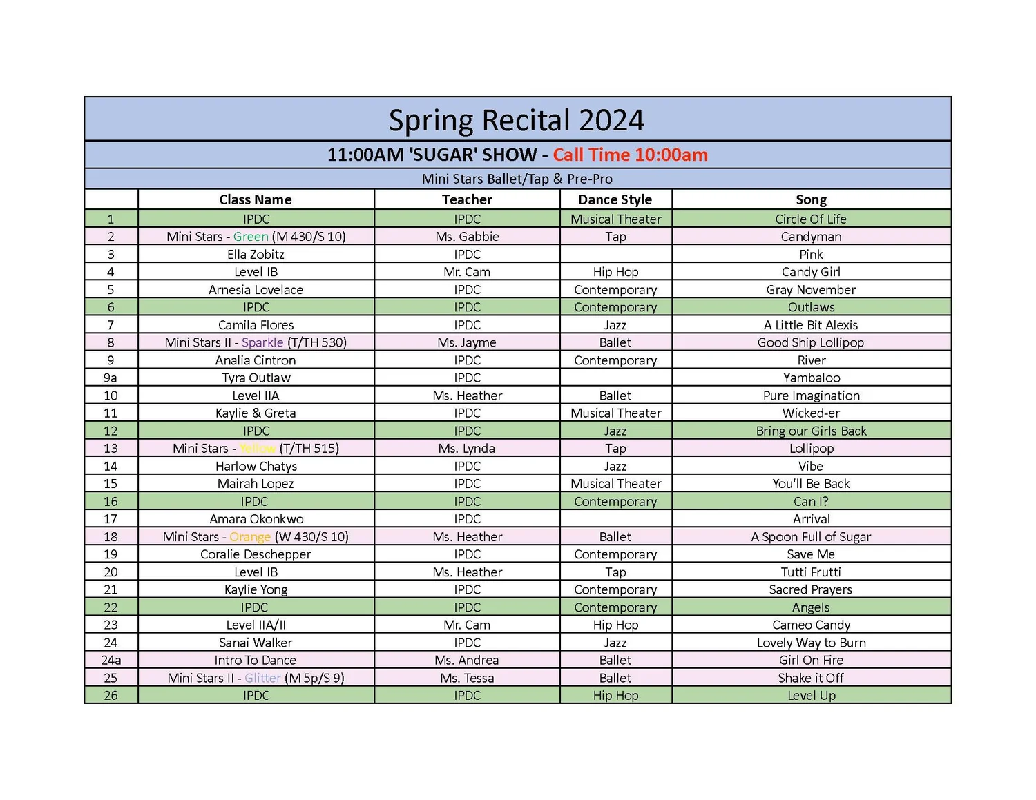 SHOW ORDER — Intrigue Dance