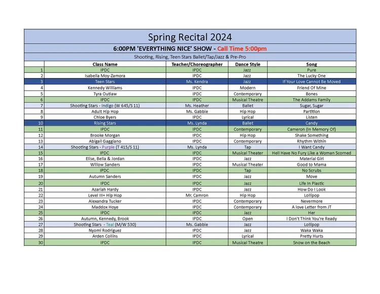 SHOW ORDER — Intrigue Dance