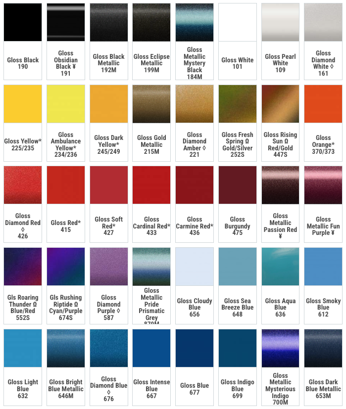 Wrap 'N Graphics Vinyl Color Chart