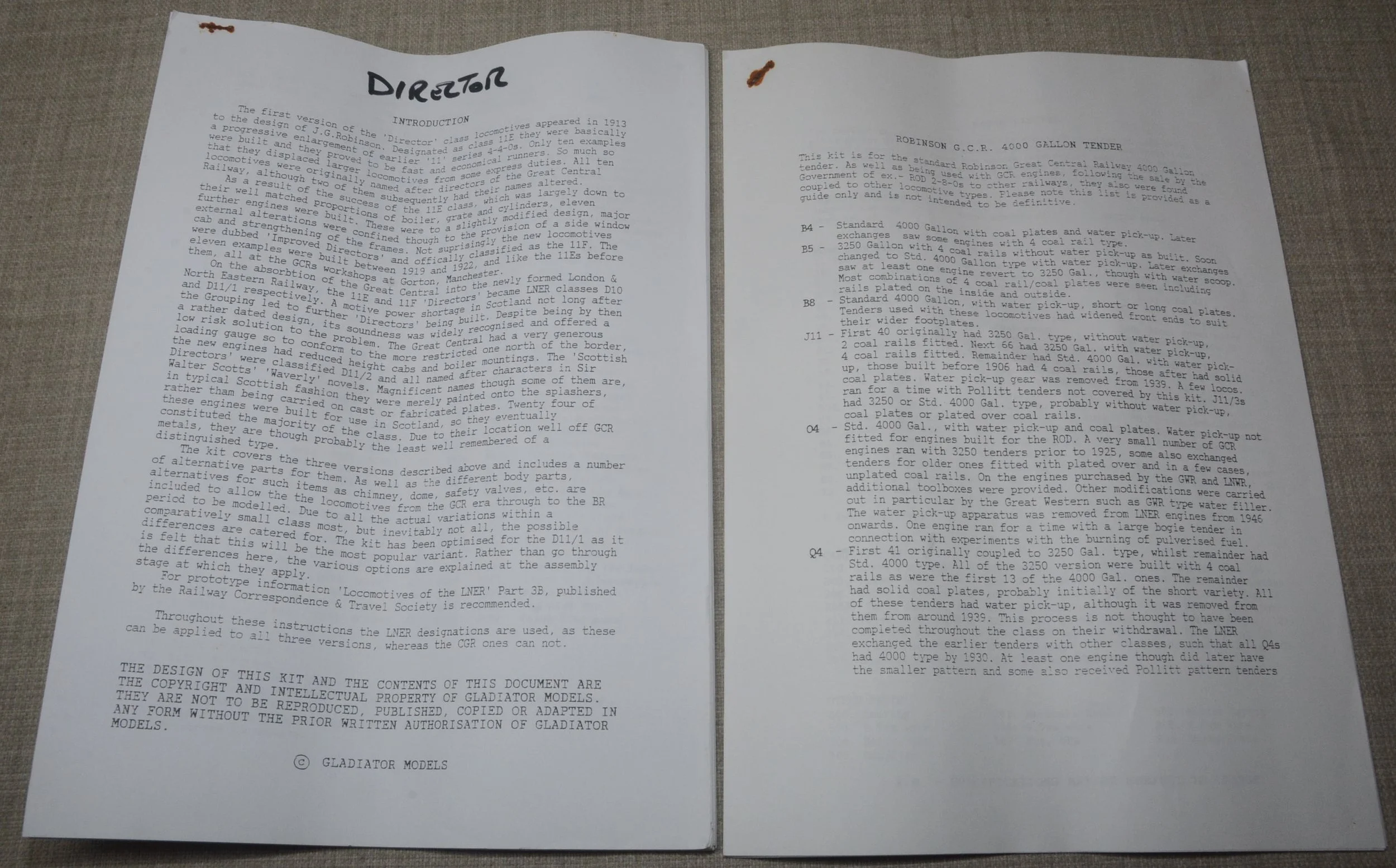 Gladiator Kit for a GCR/LNER/BR Class D9 (GCR Class 11D) 4-4-0 and ...