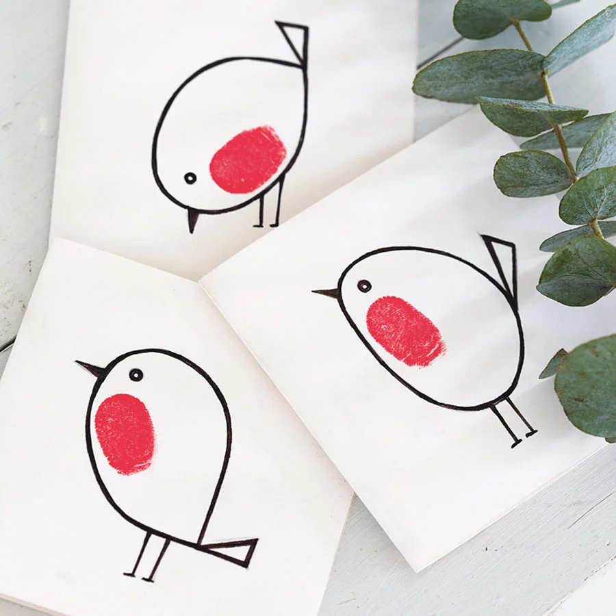 Fingerprint Robin Christmas Card — Doodle and Stitch