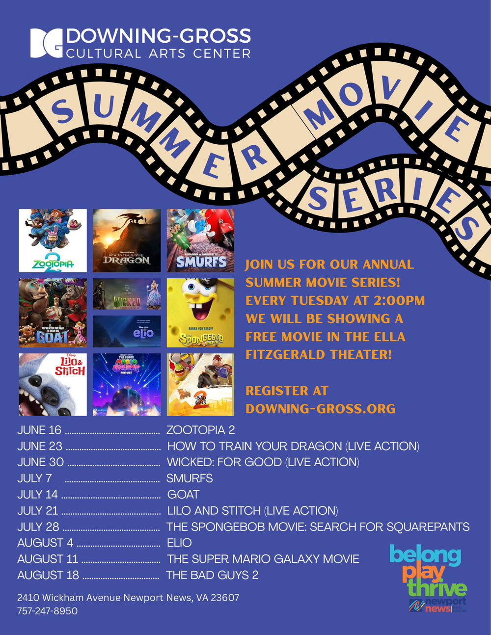 Free Summer Movie Series — Downing-Gross Cultural Arts Center