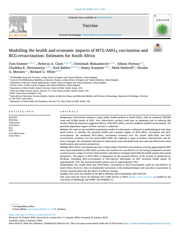 Modeling the health and economic impacts of a new tuberculosis vaccine candidate and BCG ...