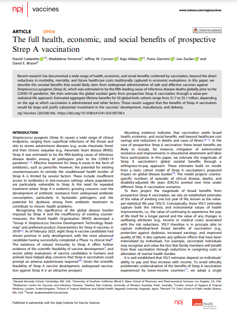 The broader socioeconomic benefits of Strep A vaccination would be ...