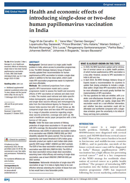 Study estimates that nationwide introduction of single-dose HPV ...