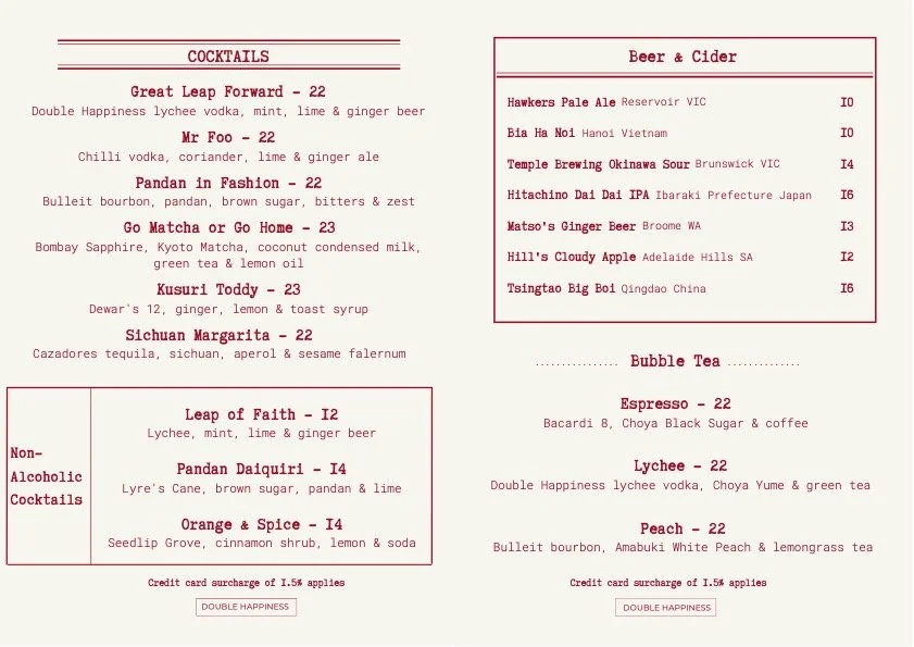Menu — Double Happiness