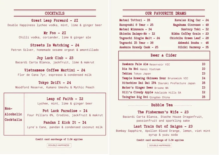 Menu — Double Happiness