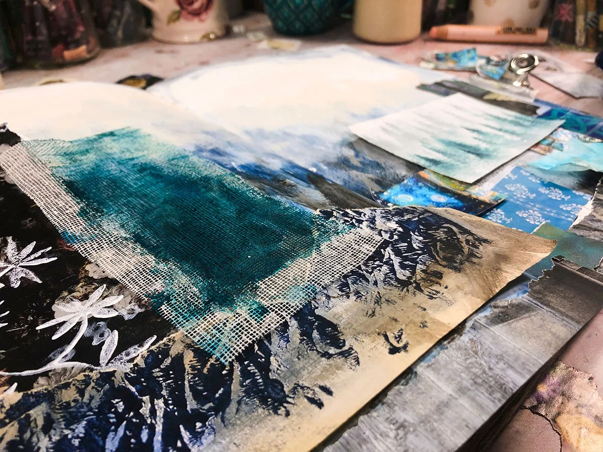 Blue layers in my art journal — Laly Mille Mixed Media Art