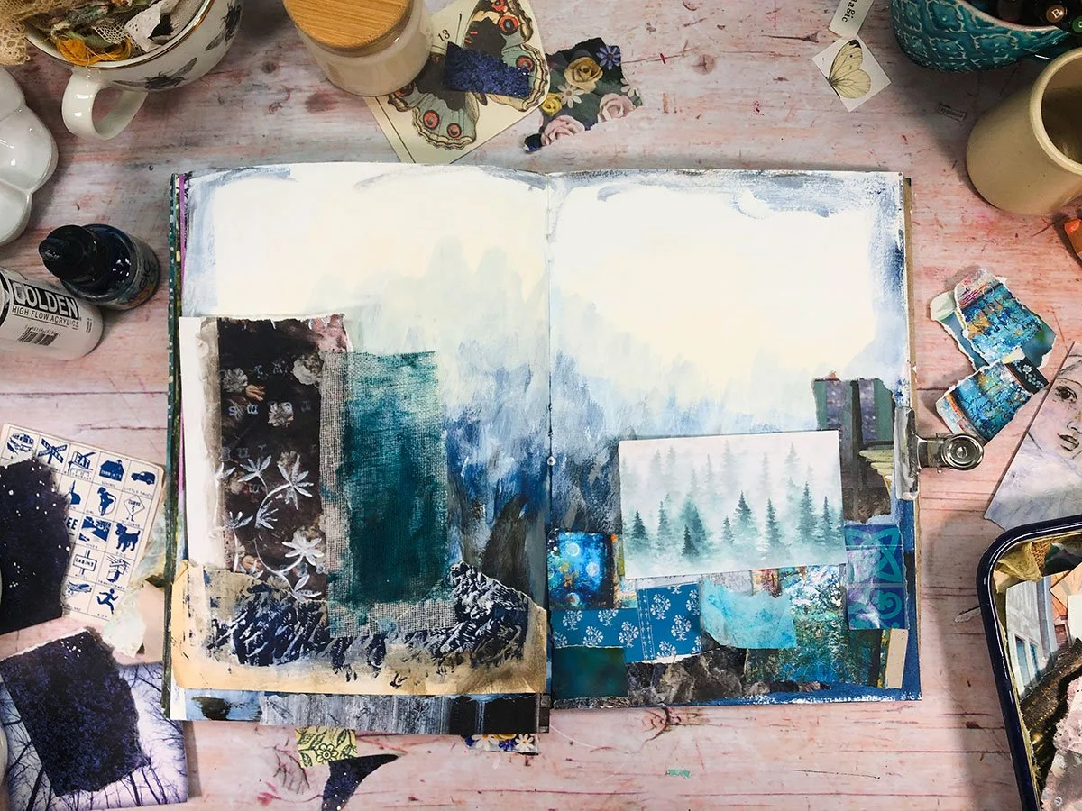 Blue layers in my art journal — Laly Mille Mixed Media Art