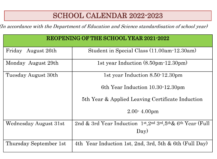 Back to school dates for SHSS students 2022-2023 — Sacred Heart ...
