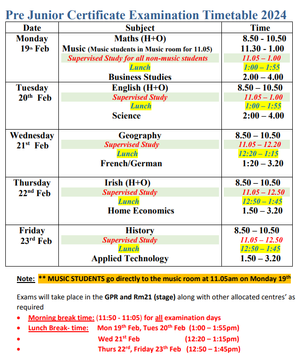 Pre-Junior Cycle Examinations Schedule 2024! — Sacred Heart Secondary ...