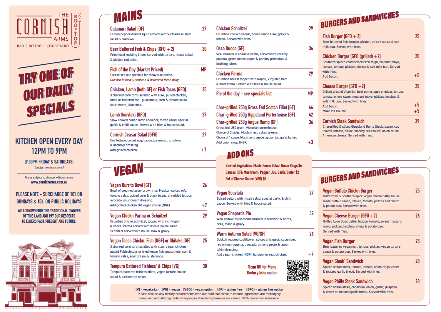 Menus — The Cornish Arms Hotel | Bar | Restaurant | Rooftop
