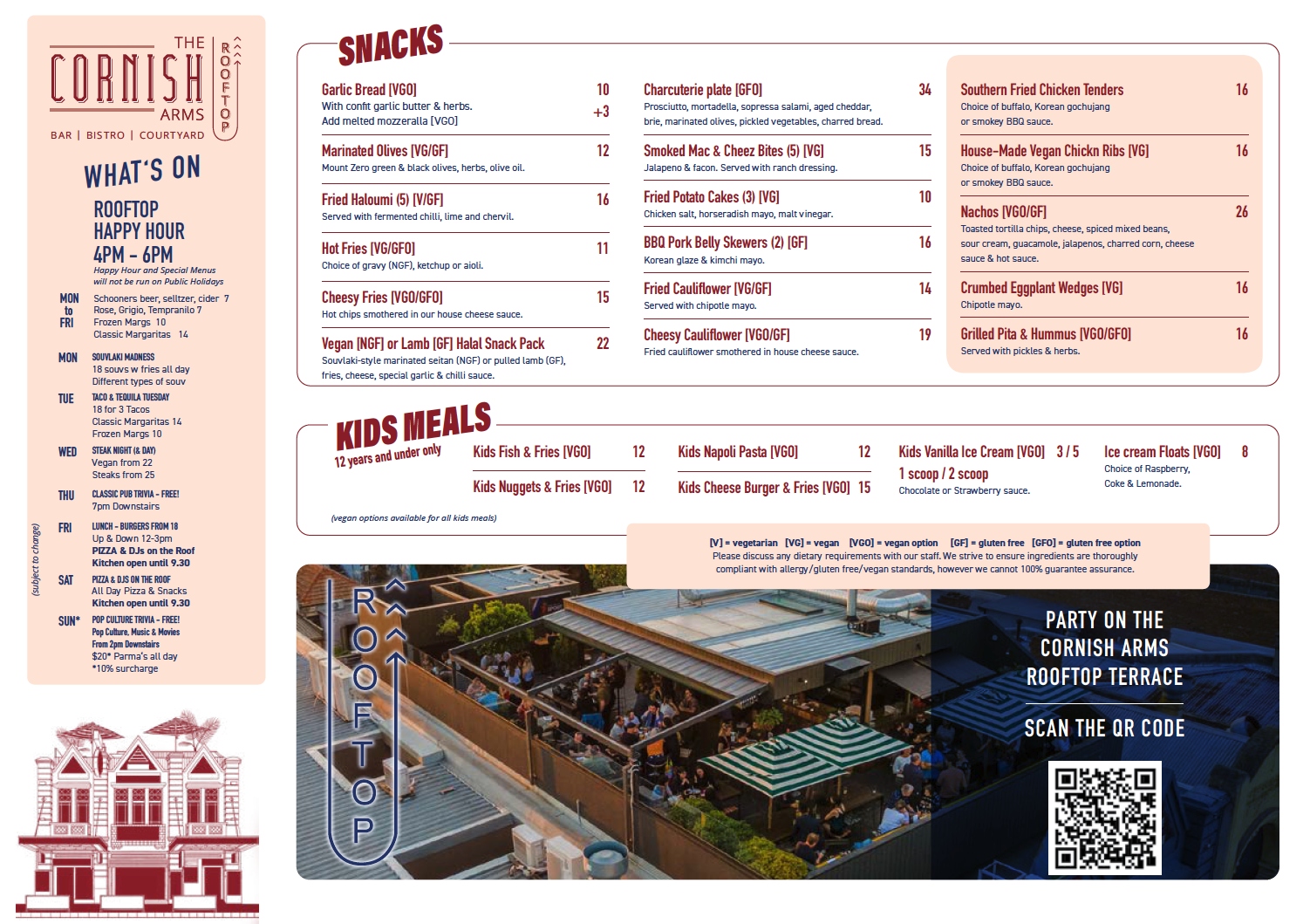 Menus — The Cornish Arms Hotel | Bar | Restaurant | Rooftop
