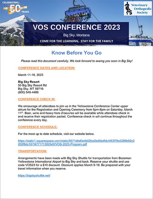 VOS 2023 Conference — Veterinary Orthopedic Society