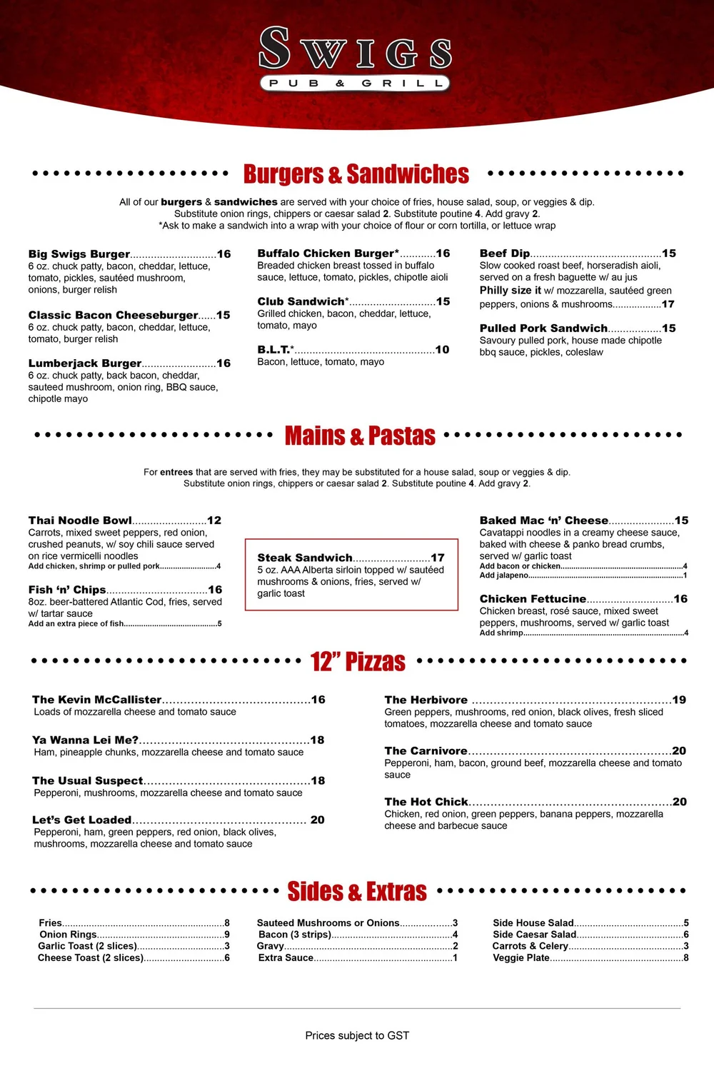 Food — Swigs Pub and Grill
